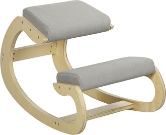 HOMCOM Ergonomischer Stuhl mit Kniefunktion und Wippfunktion, Moderner Stuhl aus Leinenstoff und Birkenholz, 55x85x55 cm, Hellgrau