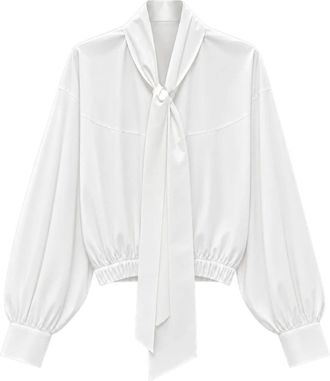 Meimeij Chemise &agrave; col nou&eacute; en coton - Femme - Blouses et Chemises - Blanc - Taille: 36 FR