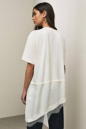 Next T-Shirt Kurz&auml;rmeliges T-Shirt maus Satin mit Spitzenbesatz (1-tlg)