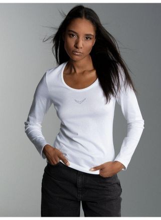Trigema Longsleeve TRIGEMA Langarmshirt mit Kristallsteinen (1-tlg)