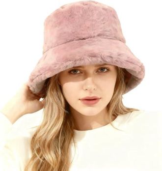 Lina & Lily Chapeau Bob Femme Homme en Fausse Fourrure (Rose Poussi&egrave;re)