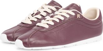 Tommy Hilfiger Sneaker TOMMY HILFIGER TH LOW PROFILE RUNNER, Damen, Gr. 36, dunkelrot, Leder, Schuhe Sneaker, Freizeitschuh, Halbschuh, Schn&uuml;rer im Golfer-Look