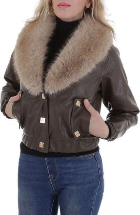 Ital-Design Lederimitatjacke Damen Jacke mit Kunstfellkragen - Eleganz f&uuml;r jede Gelegenheit (90763995) Dekofell Gef&uuml;ttert Winterjacke in Braun