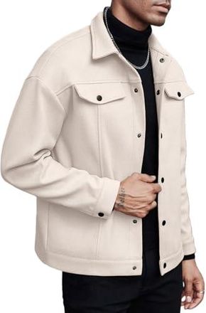 Generic Veste chemise l&eacute;g&egrave;re pour homme, veste dautomne d&eacute;contract&eacute;e &agrave; manches longues avec fermeture &agrave; bouton-pression, surchemise pour homme, coupe ajust&eacute;e,