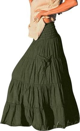 Generic Jupe en Lin Grande Taille - Jupe Flottante Longue dÉté - Robe de Plage Bohème Unie Avec Élastique Pour Femme, AG, L