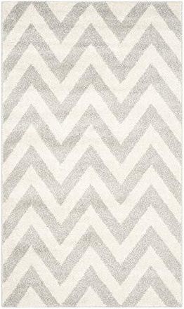 Safavieh Tapis géométrique pour Salon, Salle à manger, Chambre à coucher - Amherst Collection, Tapis à poil court, Gris clair et beige, 91 X 152 cm