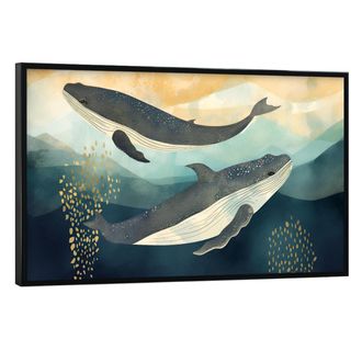artboxONE Poster mit schwarzem Rahmen 60x40 cm Tiere Blauwal Liebe - Bild wandbild wale
