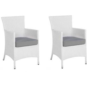Beliani Beliani - Gartenstuhl Wei&szlig; Polyrattan 2er Set inkl. Sitzkissen in Grau Modernes Design