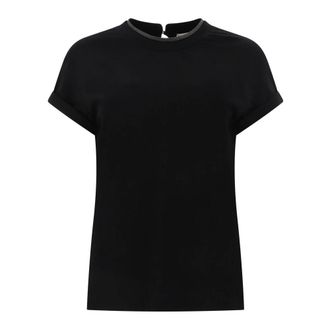 Brunello Cucinelli Femme, Tops, Noir, Taille: 38 FR T-shirt Noir Confort Style