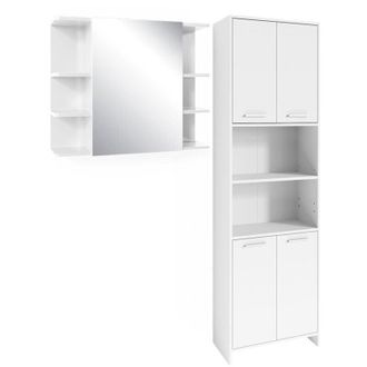 Vicco Ensemble de meubles de salle de bain Maris, Blanc, 2 parties, avec armoire haute et armoire de toilette de salle de bains