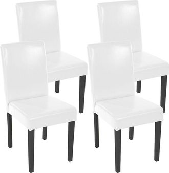 Mendler Lot de 4 chaises de séjour Littau, simili-cuir, blanc, pieds foncés