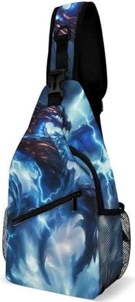 Generic Sacoche Homme Bandouliere Art du dragon &agrave; la lumi&egrave;re bleue froide Mode Sling Bag Antivol Sling Sac &agrave; Dos pour Camping Cyclisme Voyage