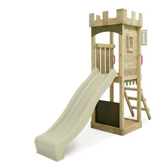 Fatmoose Spielturm Ritterburg TreasureTower Top XXL mit salbeigr&uuml;ner Rutsche, Outdoor Kinder Kletterturm mit Sandkasten Leiter & Spiel-Zubeh&ouml;r f&uuml;r den Garten