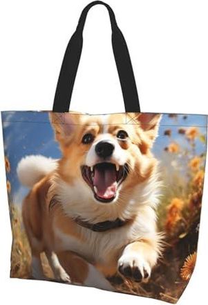 Generic Corgi En Pleine Course Sac Courses D&eacute;contract&eacute; Tote Bag R&eacute;utilisable Sac Fourre-Tout Pour Gym Quotidienne Voyage
