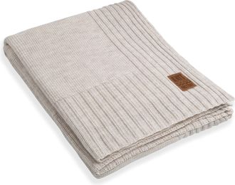 Knit Factory Uni Gestrickte Decke XL - Wohndecke - Kuscheldecke - Gestrickte Sofadecke - Plaid aus Wolle - Wolldecke - Beige - 195x225 cm