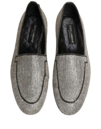 Dolce & Gabbana Silver Crystal Embellished Men Loafers Shoes Leather