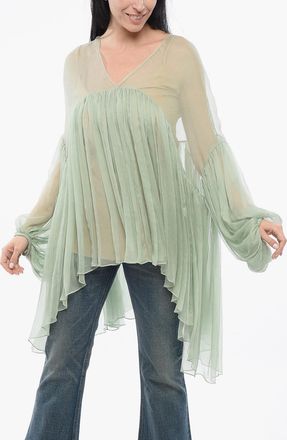 Super Blond Chiffon Dress with Pliss&eacute; Details Super Blond