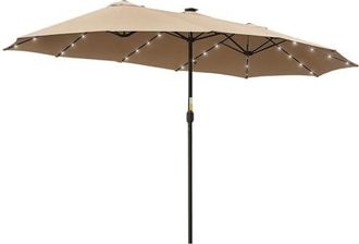 OUTSUNNY Parasol double de jardin avec 48 lumi&egrave;res LED solaires 450 x 265 x 240 cm Grand parasol dext&eacute;rieur avec manivelle protection solaire pour terrasse bal