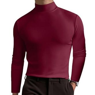 Generic T-shirt &agrave; col montant pour homme, tissu extensible et respirant, style moderne pour la gym ou les tenues d&eacute;contract&eacute;es, Rouge, XXL