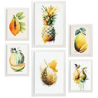 Nacnic Fruits tropicaux Affiches. Illustrations de Fruits, L&eacute;gumes et Aliments Sains dans un Style Aquarelle sur Fond Blanc Pur. Design dint&eacute;rieur et d&eacute;corat