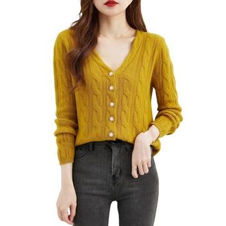 Generic Y2k Cardigan dhiver en laine m&eacute;rinos pour femme avec col en V et tricot doux, &Eacute;rable, XS