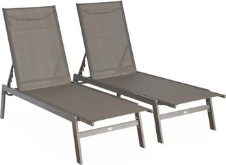 Alice's Garden 2er-Set Liegestuhl aus Textilene und Metall mit mehreren Positionen. Taupe. L 155 x P 59 x H 106 cm