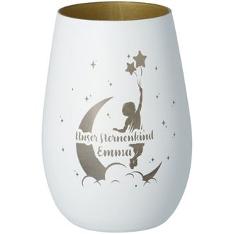Goodtimes Windlicht Unser Sternenkind mit individuellem Namen Wei&szlig; & Gold