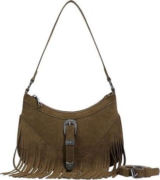 Generic Sac &agrave; bandouli&egrave;re vintage pour femme Automne Hiver - Sac &agrave; main en cuir avec pompon pour une utilisation d&eacute;contract&eacute;e, caf&eacute;, Taille unique