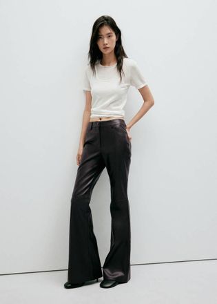 Mango Pantalon flare cuir synth&eacute;tique chocolat - Femme - 32 - MANGO
