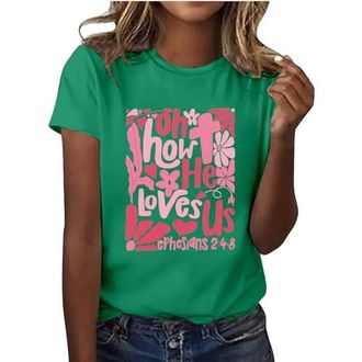 Generic T-shirt d&eacute;contract&eacute; &agrave; manches courtes et col rond imprim&eacute; coeur pour femme 2026 Saint-Valentin (2), Vert, 3XL