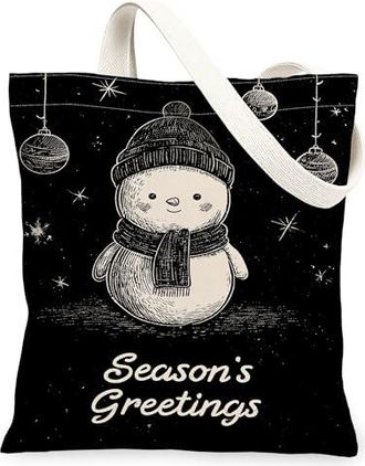 Generic Sacs fourre-tout en toile motif bonhomme de neige dhiver, sacs d&eacute;picerie l&eacute;gers, lavables et r&eacute;utilisables pour le shopping, lext&eacute;rieur, les voyages, 