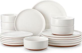 Malacasa S&eacute;rie TARA, 18 Pi&egrave;ces Service de Vaisselle pour 6 Personnes en Gr&egrave;s | Ensemble de Vaisselle &agrave; Pois de S&eacute;same | Service dAssiette et Bol | Va au Lave-v