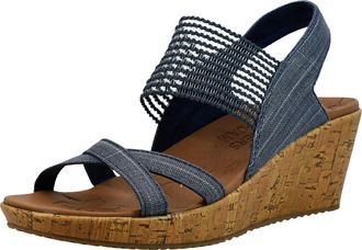 Skechers Damen Beverlee-High Tea Keilsandale, Navy Sparkle Linen Gore Trim, 36.5 EU