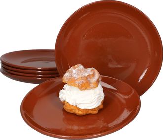 MamboCat 6er Set Ton-Kuchenteller Speiseteller Ø 23cm I Flache Essteller Keramik I Frühstücksteller I Kuchen Servier Teller I Dessertteller rund I Beilagentell