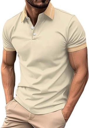 Generic Polo de travail extensible &agrave; manches courtes et col boutonn&eacute; pour homme - S&eacute;chage rapide - Pour le golf, kaki, M
