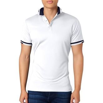 Generic Polo pour homme Performance Wicking Classic Fit Boutons T-shirts pour homme, Blanc., XXL