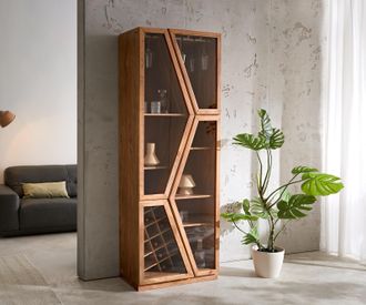 DELIFE Vitrine Taza 75x210 cm Akazie Natur 4 T&uuml;ren Barschrank, Vitrinen