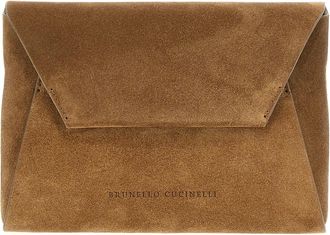 Brunello Cucinelli Femme, Sacs, Brun, Taille: ONE Size Monili Suede Clutch