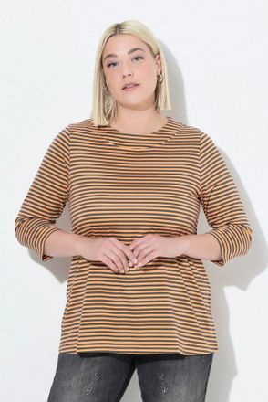 Ulla Popken Longsleeve Shirt Ringel A-Linie Stehkragen 3/4-Arm