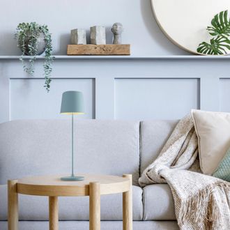 Lightbox 2er-Set LED Tischlampen für Innen & Außen | 37 cm / 23 cm Höhe, Ø 10cm | nordisch blaue Outdoor Tischleuchten mit Touch-Dimmer | mobil/kabellos/portab