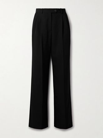 The Row Pantalon Large En Gabardine De Laine À Plis Virgil - Noir