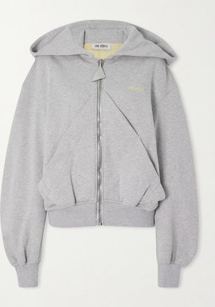 The Attico Sweat &Agrave; Capuche En Jersey De Coton M&eacute;lang&eacute; &Agrave; Broderie Et &Agrave; Fermeture &Agrave; Glissi&egrave;re - Gris