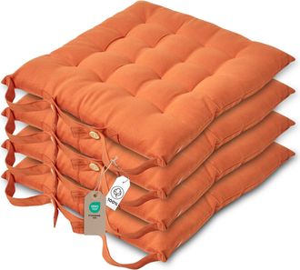 Homescapes 4er Set Stuhlkissen 40x40 cm Terracotta-orange - Sitzkissen Outdoor/Indoor mit Baumwollbezug, Sitzpolster waschbar und Oeko-TEX-Zertifiziert f&uuml;r Esszi