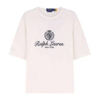 Polo Ralph Lauren T-shirt c&ocirc;tel&eacute; &agrave; col rond - Femme - Tops - Blanc - Taille: 38 FR