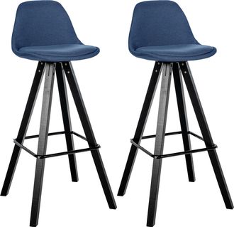 Clp Barhocker 2er Set modern Corbin Square, gepolstert mit Rückenlehne, Buchenholzgestell, Fußstütze, Tresenhocker für Küche und Hausbar, Farbe:blau, Gest