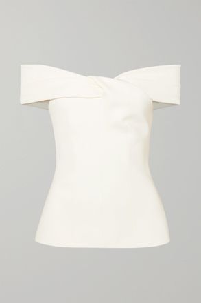 SAFiYAA Haut &Eacute;paules Nues Nou&eacute; Sur Le Devant En Cr&ecirc;pe - Ivoire