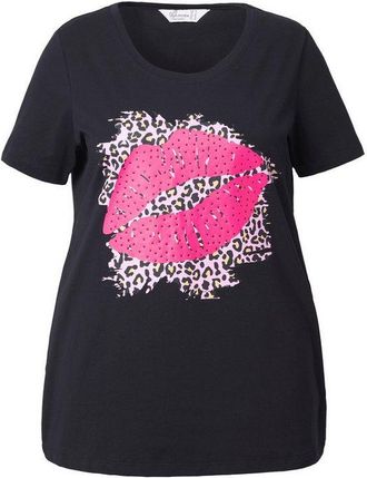 Miamoda T-Shirt T-Shirt bequeme Passform Glitzersteinchen Kussmund
