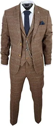 TruClothing Costume Homme 3 Pièces en Tweed de Laine Mélangée à Carreaux Style Années 20 pour Un Look Habillé Festif - Marron Clair 62