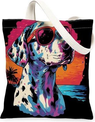 Generic Sac fourre-tout en toile motif chien dalmatien d&eacute;t&eacute; pour faire du shopping, 33 x 38,1 cm, sac d&eacute;picerie r&eacute;utilisable pour femme, sac d&eacute;picerie r&eacute;tro p