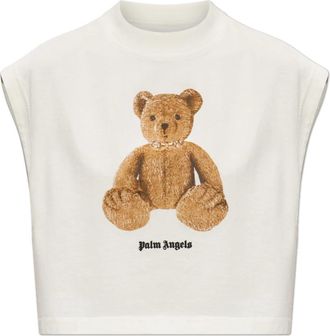 Palm Angels Femme, Tops, Blanc, Taille: 38 FR Short Top avec Logo Imprim&eacute;